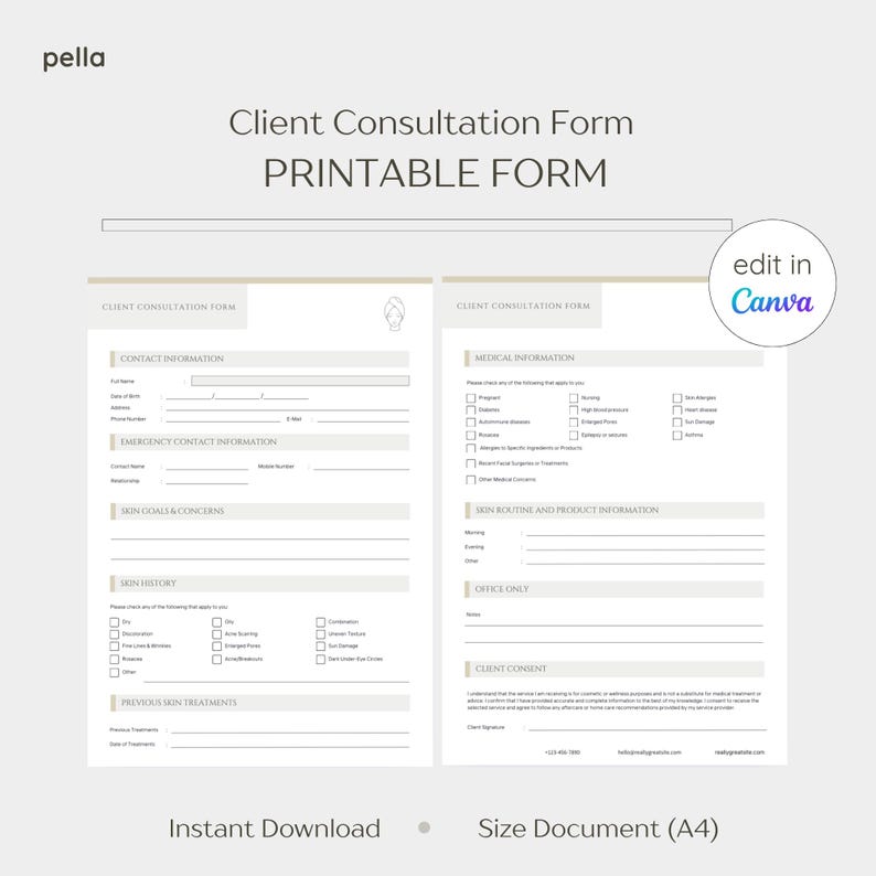 Client Intake Form Template Canva | Editable Consultation Form for Salon, Spa, Esthetician ...