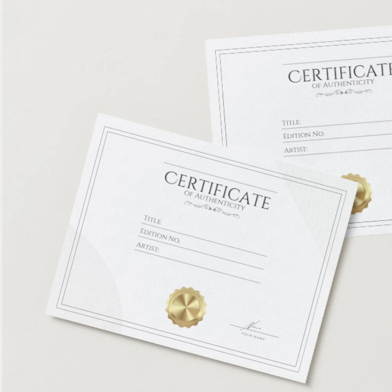 Certificate of Authenticity Template Canva | Printable COA for Artists ...