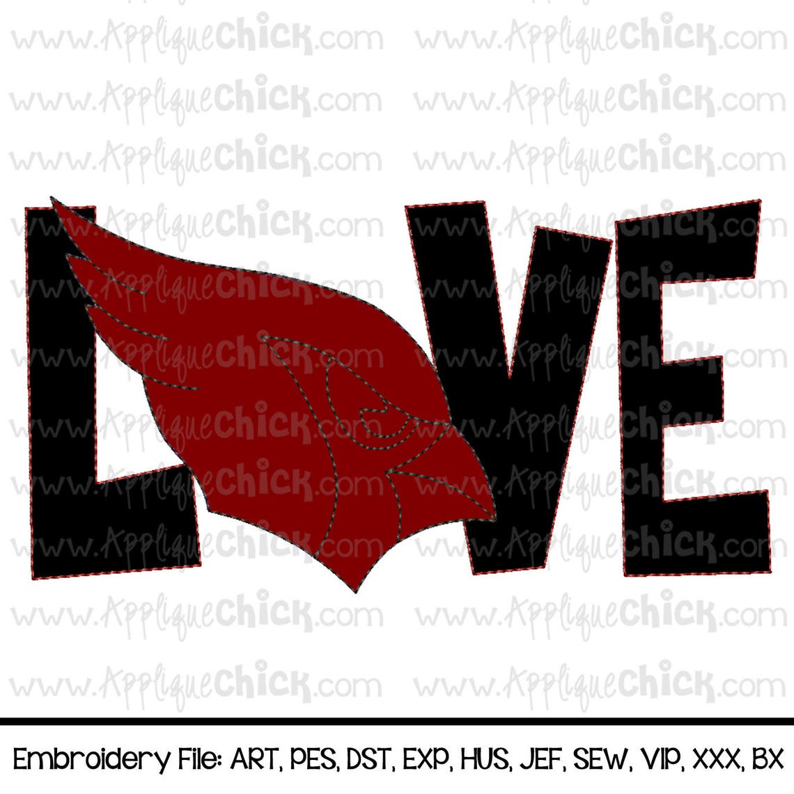 Cardinal Love Applique Design Raggy Applique Bean Stitch | Etsy