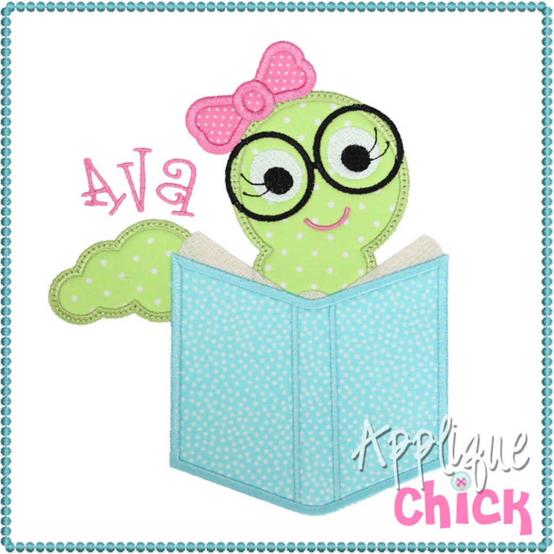 Bookworm Girl Applique Design - Etsy