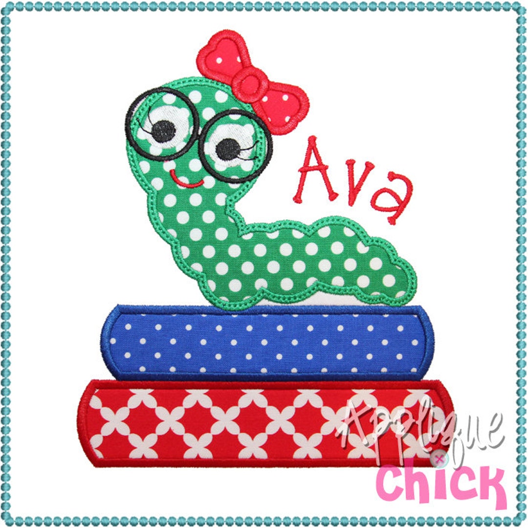 Bookworm Books Girl Applique Design - Etsy