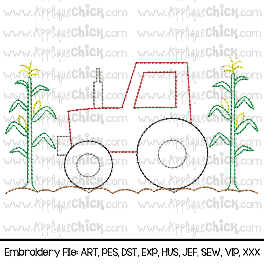 Tractor Vintage Embroidery, Faux Hand Embroidery, Tractor Bean Stitch ...