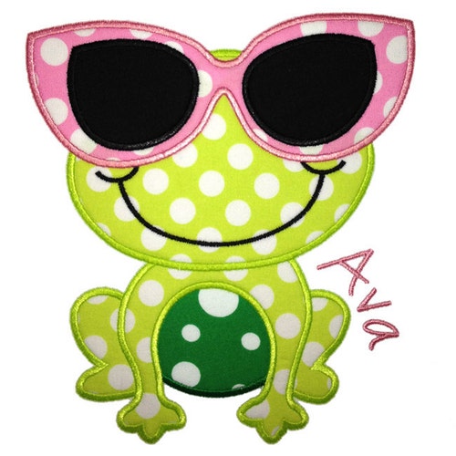 Frog With Glasses Applique Design Etsy