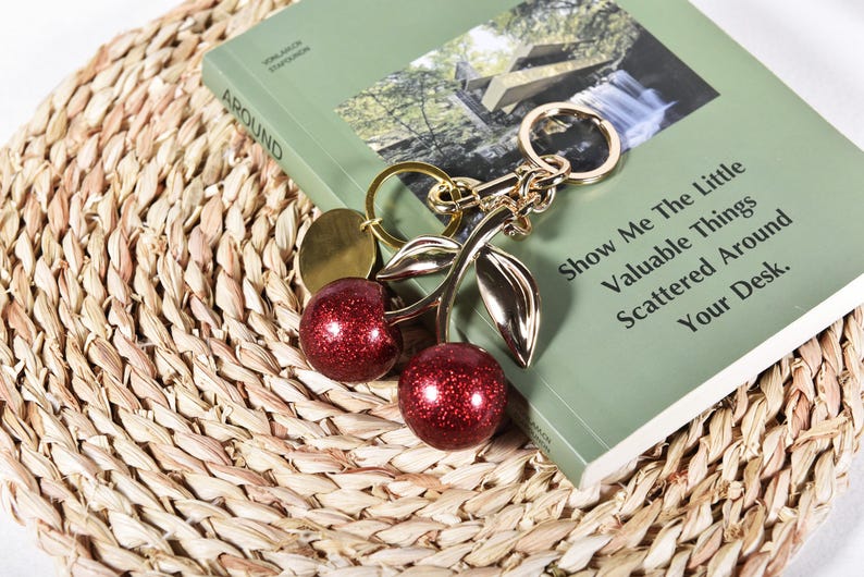 Personalized Cherry Keychain, Red Glitter Bag Charm, Custom Name Purse ...