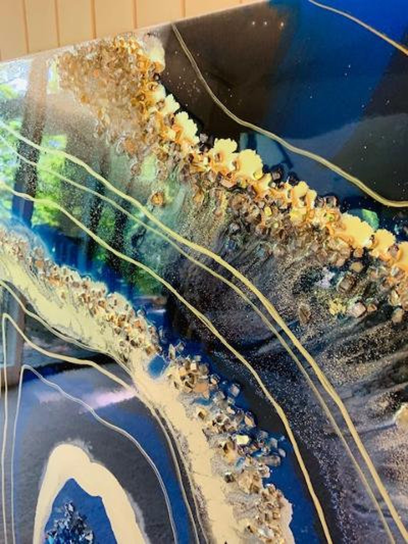 Glass Resin Agate Painting Custom Geode Original Abstract Modern Gold ...