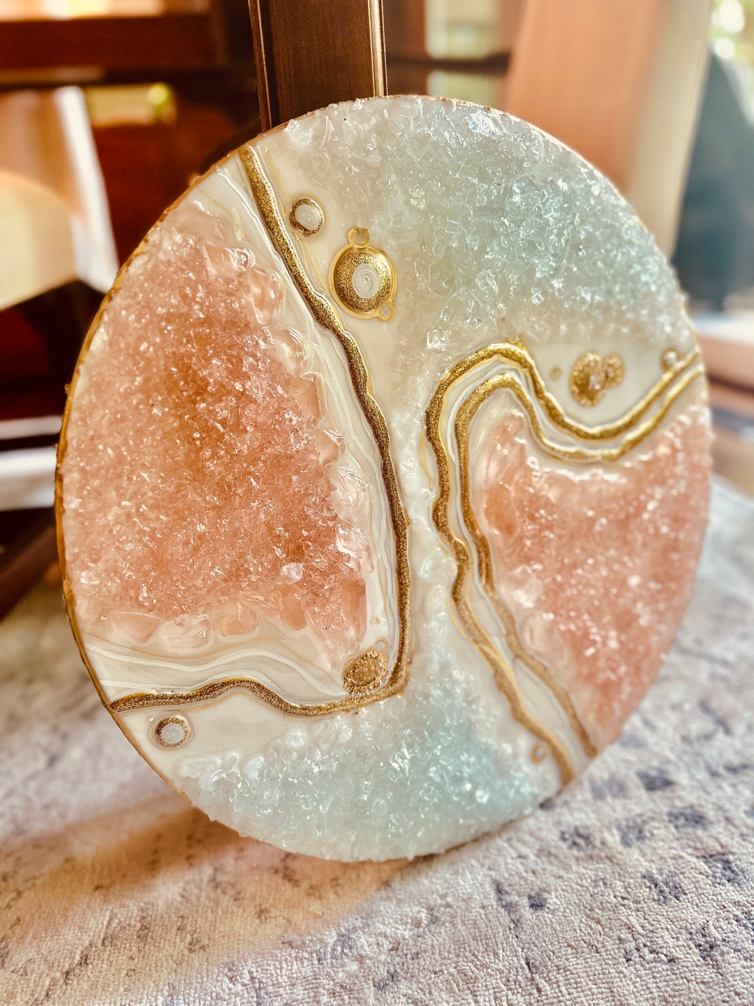 Geode Round Quartz Crystal Resin Glass Agate Sea Glass Modern 24K Gold ...