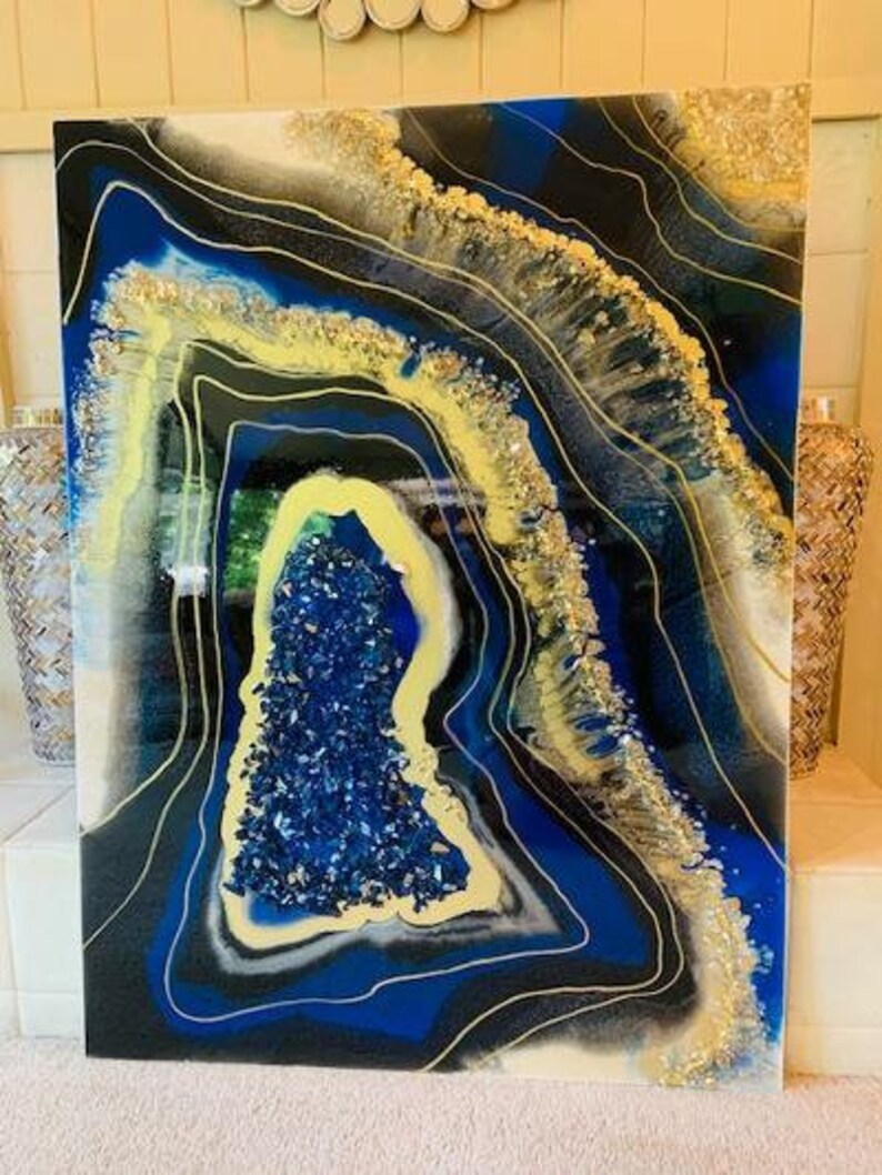 Glass Resin Agate Painting Custom Geode Original Abstract Modern Gold ...