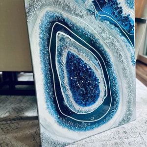 Crystal Blue Geode Resin Glass Quartz Painting Agate Abstract Modern ...