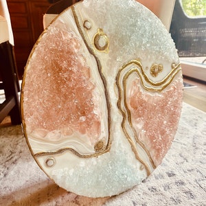 Geode Round Quartz Crystal Resin Glass Agate Sea Glass Modern 24K Gold ...