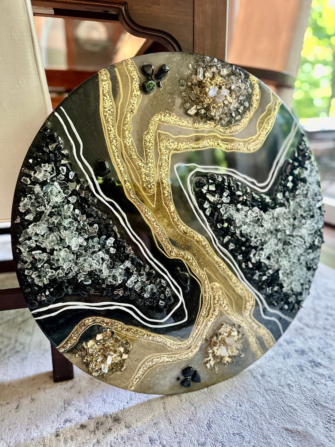 Geode Round Black Lava Molten Quartz Crystal Resin Glass Agate Modern ...