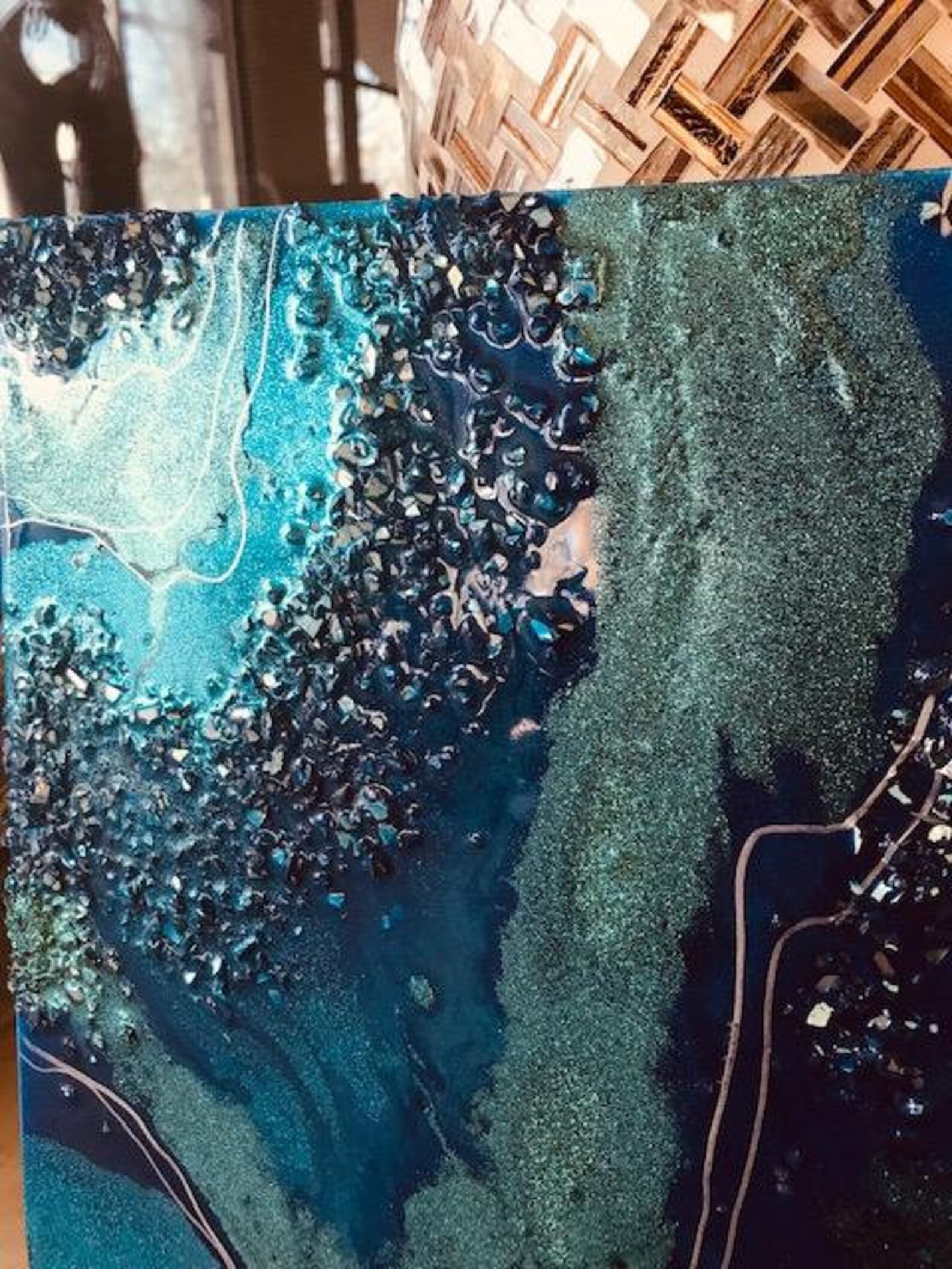 Glass Resin Agate Painting Custom Geode Original Abstract Modern Blue ...