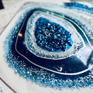 Crystal Blue Geode Resin Glass Quartz Painting Agate Abstract Modern ...