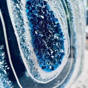 Crystal Blue Geode Resin Glass Quartz Painting Agate Abstract Modern ...
