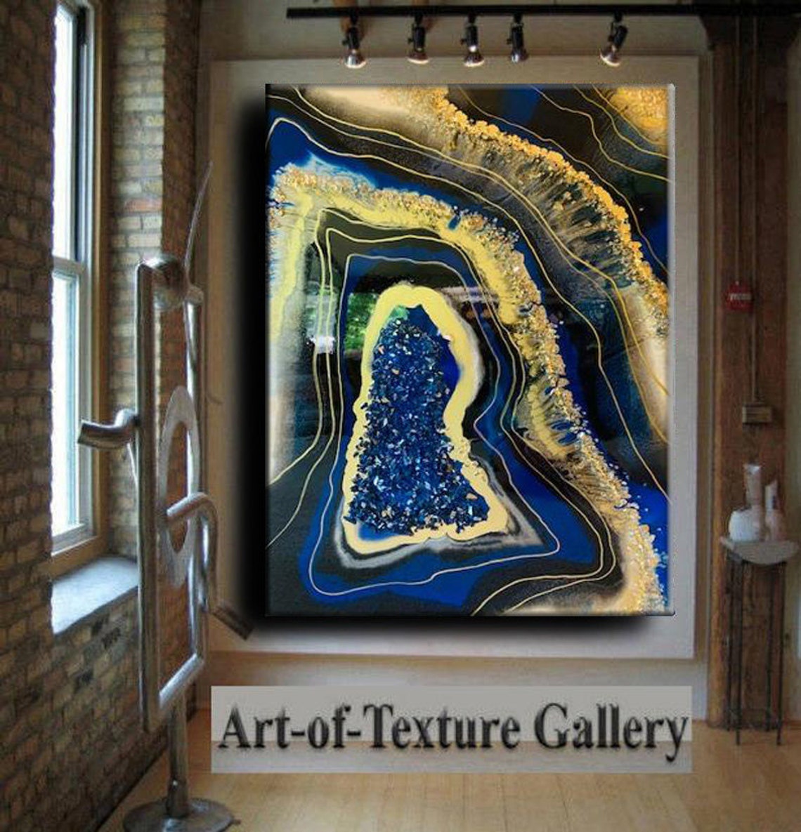 Glass Resin Agate Painting Custom Geode Original Abstract Modern Gold ...