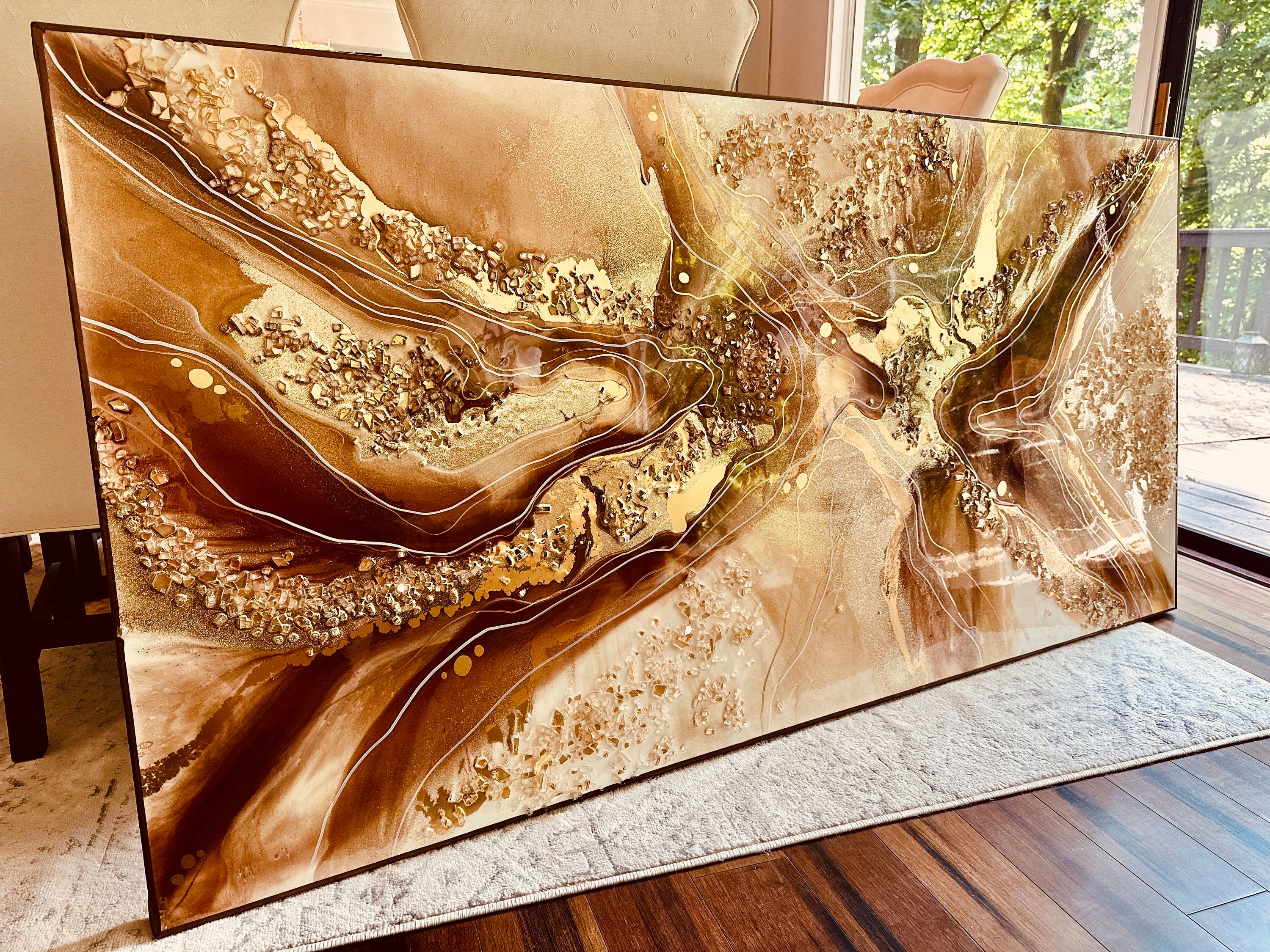 24k Molten Gold Brown Resin Crystal Glass Geode Art Big Huge Painting ...