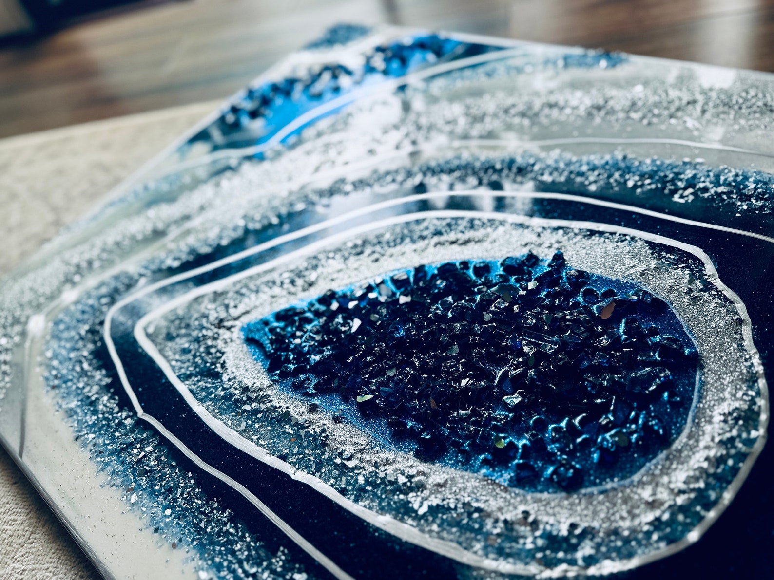 Crystal Blue Geode Resin Glass Quartz Painting Agate Abstract Modern ...