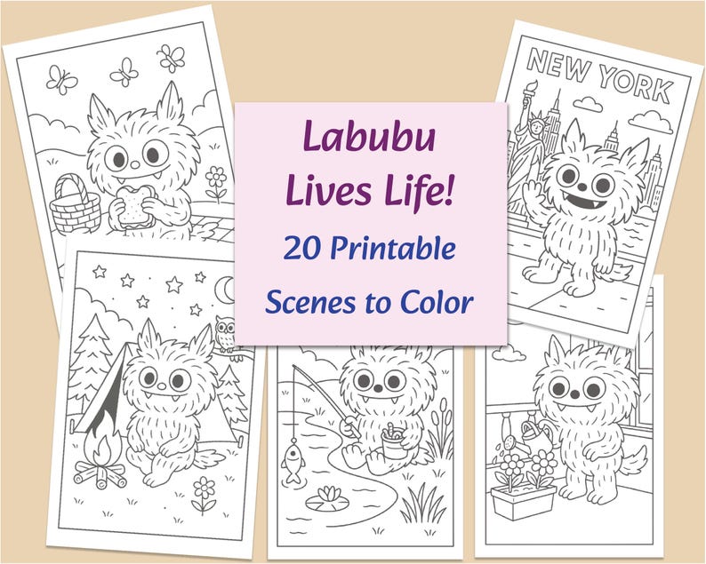 Labubu Lives Life! – 20-page Printable Coloring Book – Cute Creature ...
