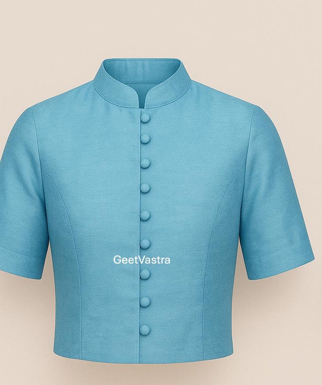 Sky Blue Dupion Silk Indian Collar Blouse With Potli Buttons | Gift for ...