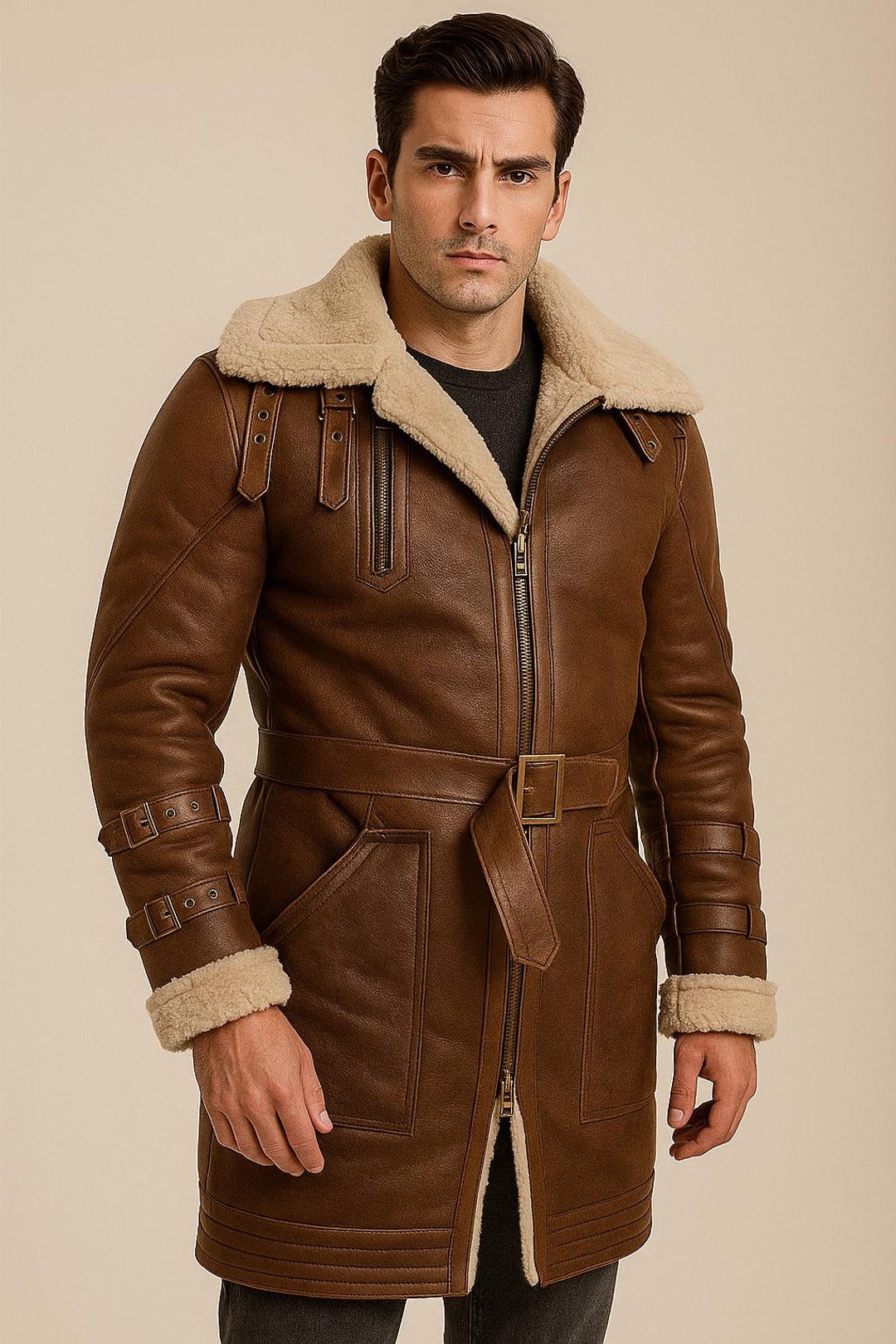 Men’s Long Leather Coat | Classic Trench Overcoat | Winter Fashion ...