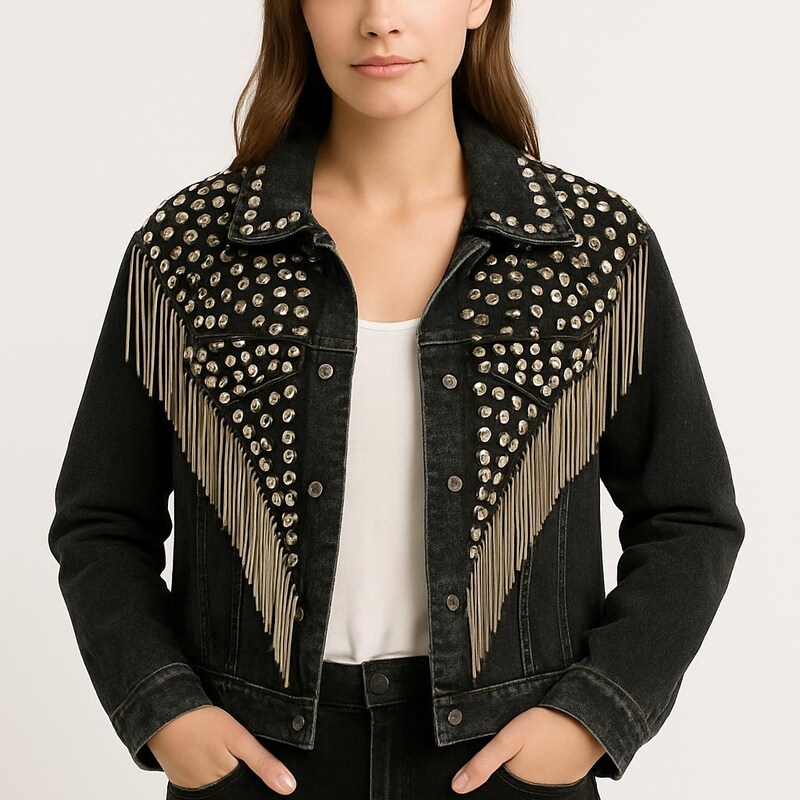 Studded Denim Jacket - Etsy