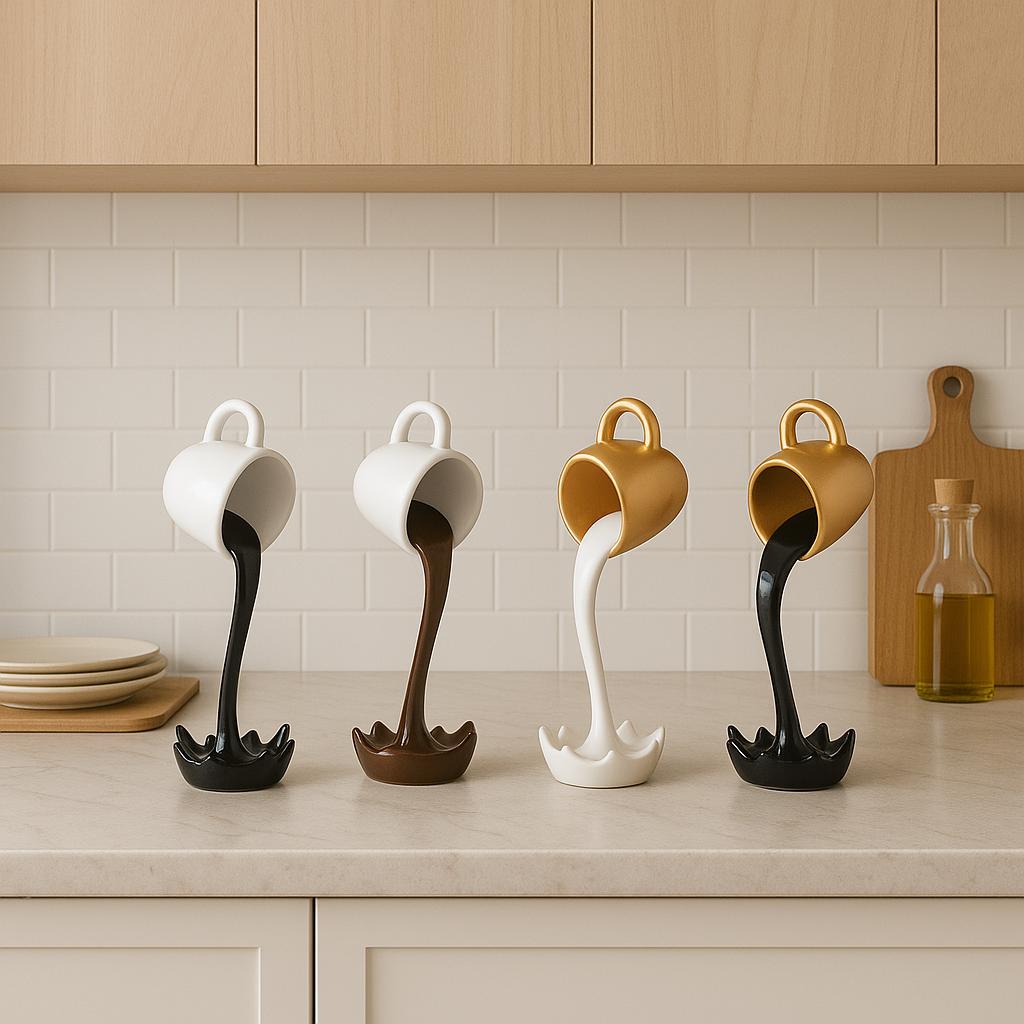 Set of 4 Floating Coffee Cup Sculptures – Poured Coffee Illusion ...