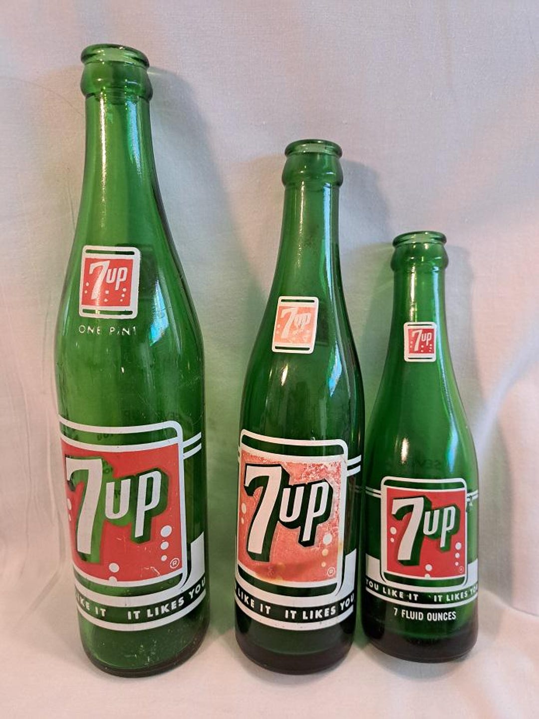 Vintage 7up Bottles - 1 Pint - 10 Oz - 7 Oz - Etsy