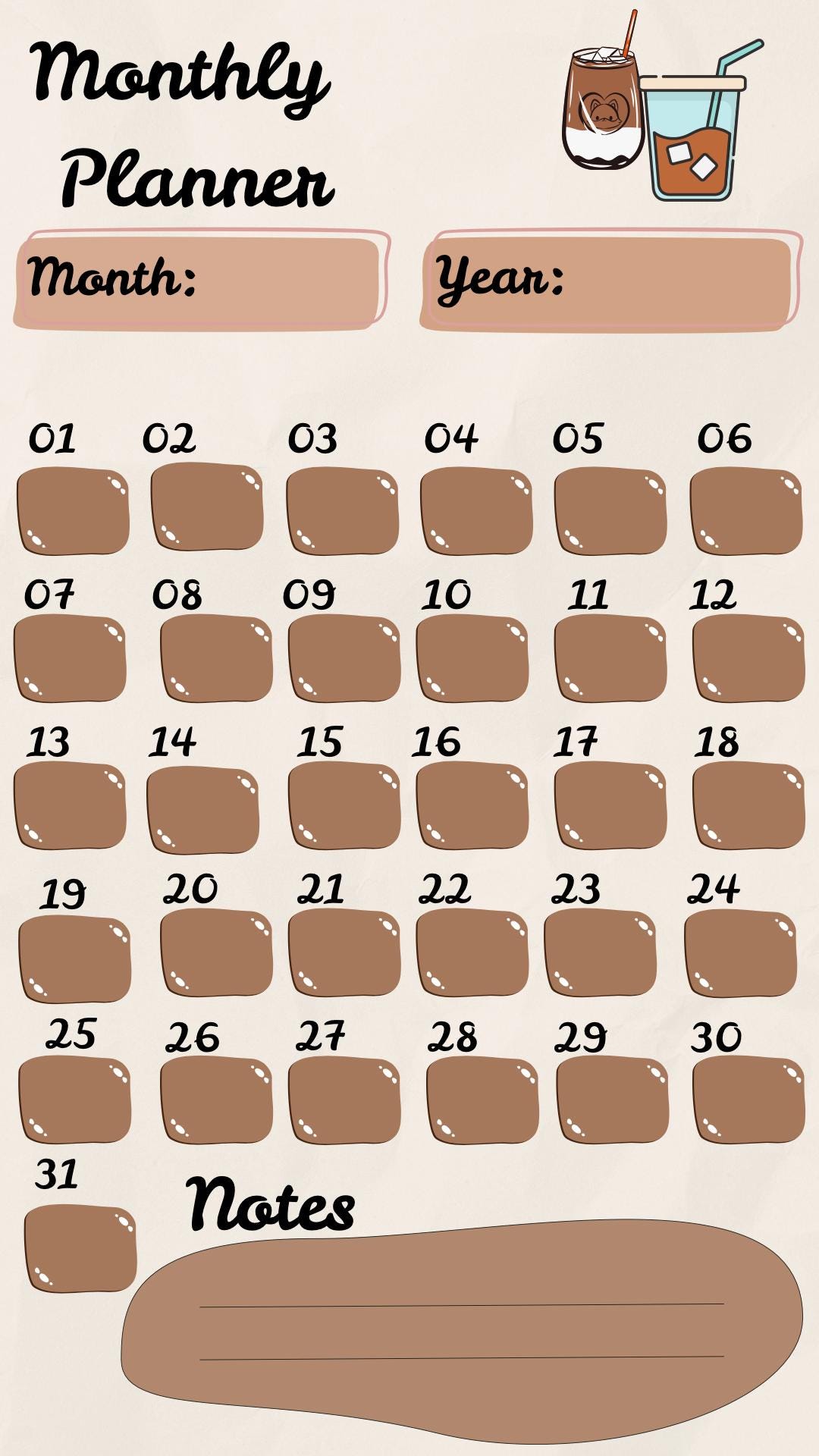 Printable Monthly Planner – Undated 10 Page Set – 1-31 Days, Notes ...
