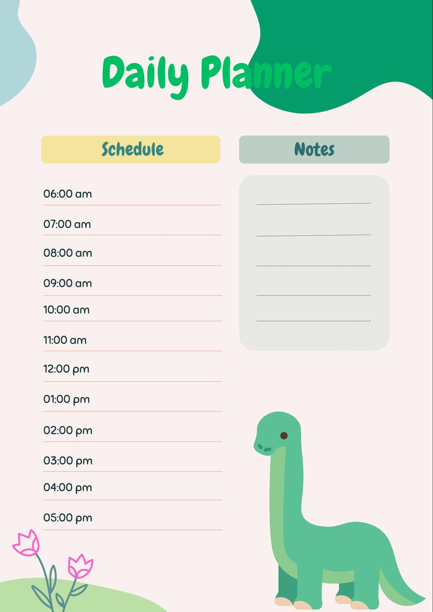 Kids Daily Planner With Dinosaur Theme | Printable for Children | Fun ...