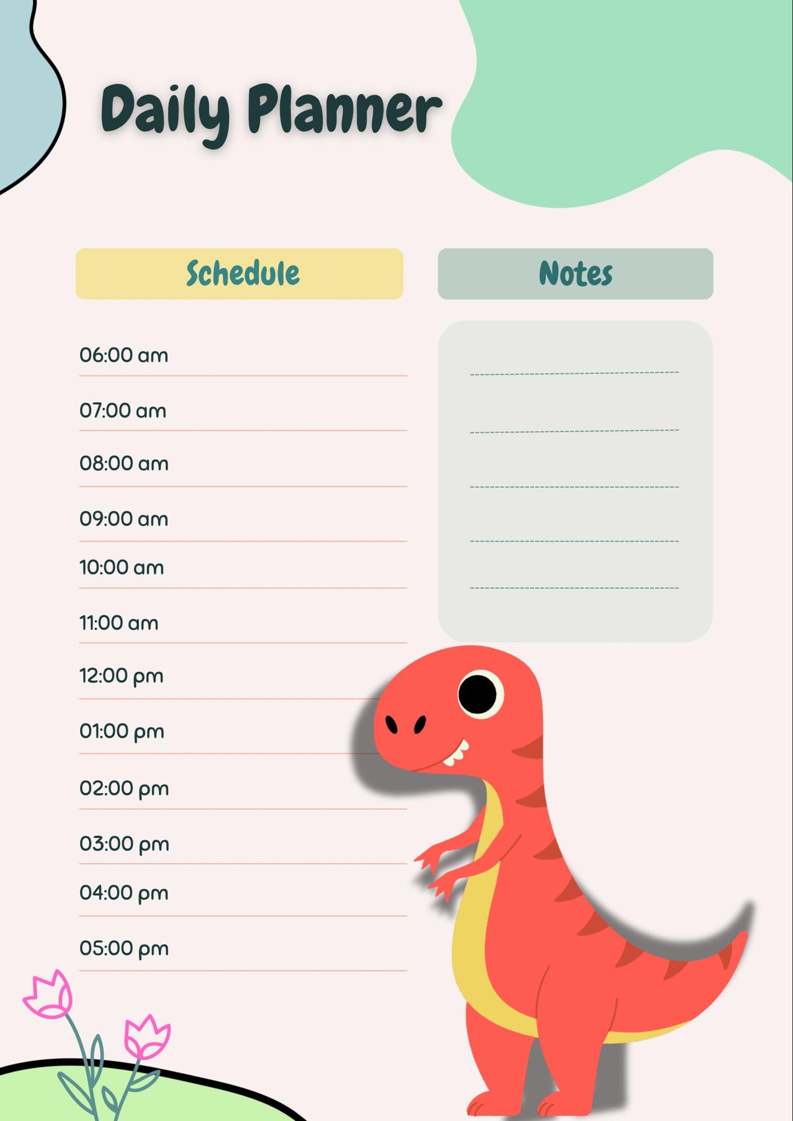 Kids Daily Planner With Dinosaur Theme | Printable for Children | Fun ...