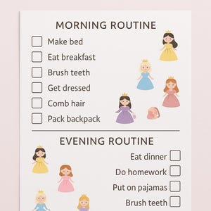 Princess Routine Chart for Kids | Morning & Evening Schedule ...