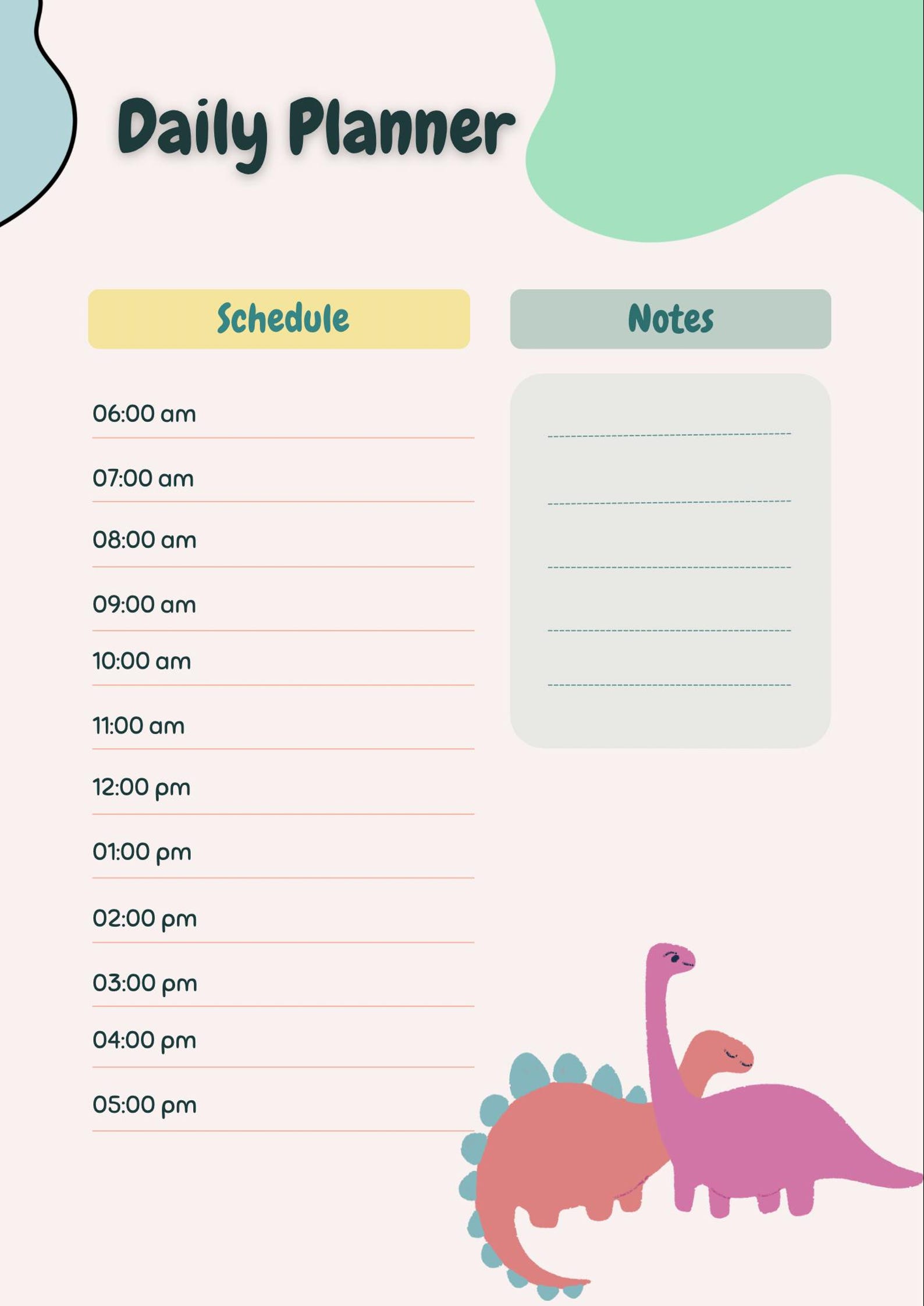 Kids Daily Planner With Dinosaur Theme | Printable for Children | Fun ...
