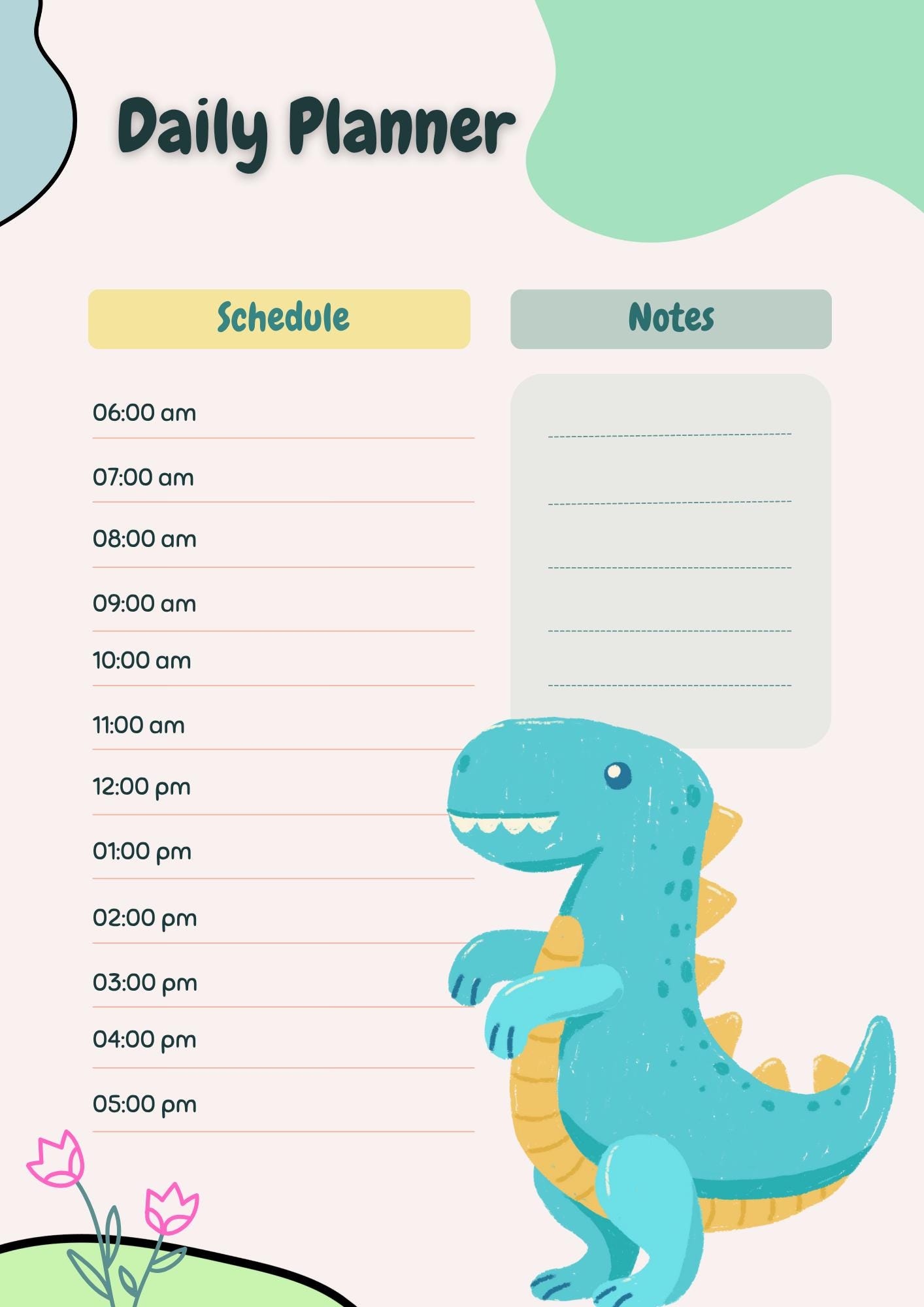 Kids Daily Planner With Dinosaur Theme | Printable for Children | Fun ...