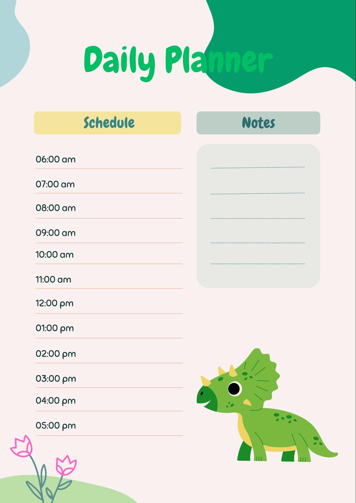 Kids Daily Planner With Dinosaur Theme | Printable for Children | Fun ...