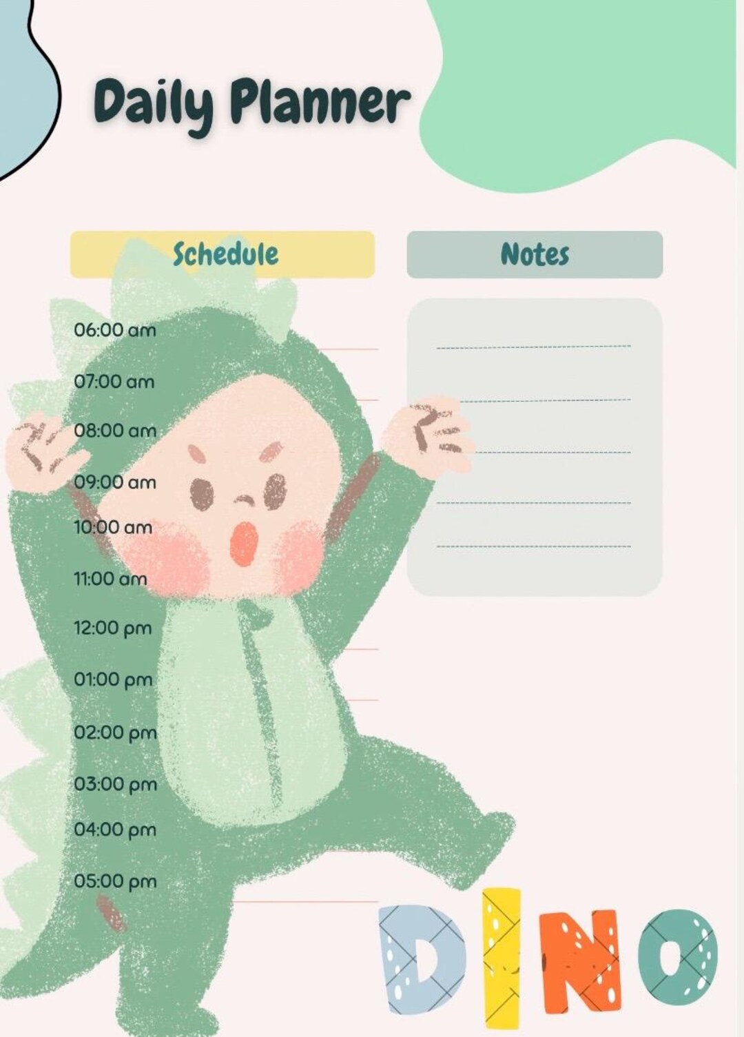Kids Daily Planner With Dinosaur Theme | Printable for Children | Fun ...