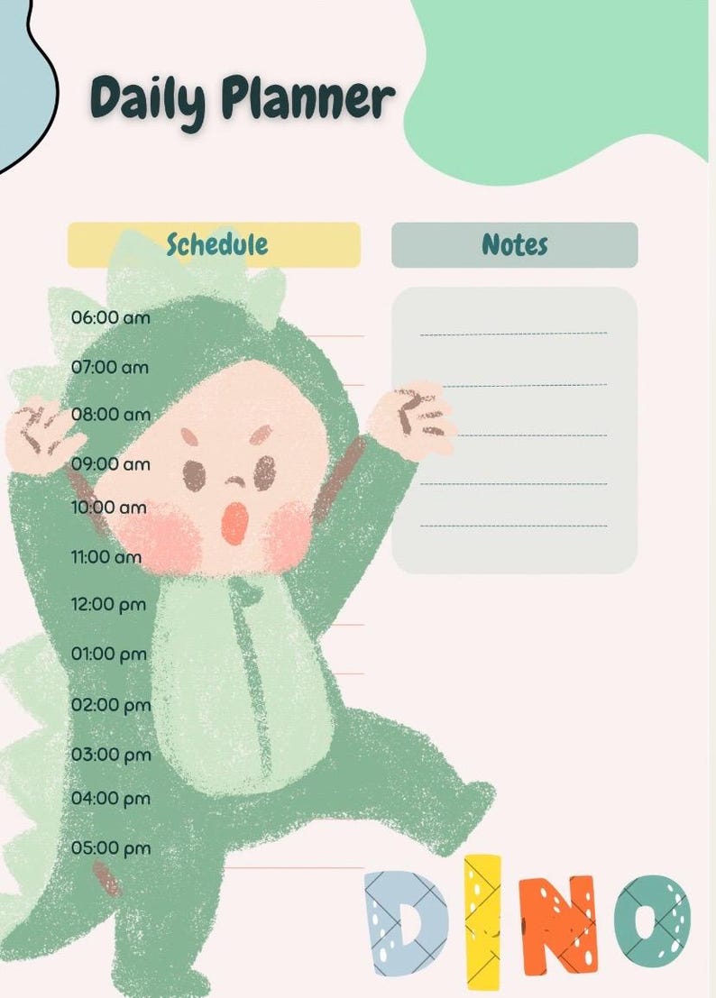 Kids Daily Planner With Dinosaur Theme | Printable for Children | Fun ...