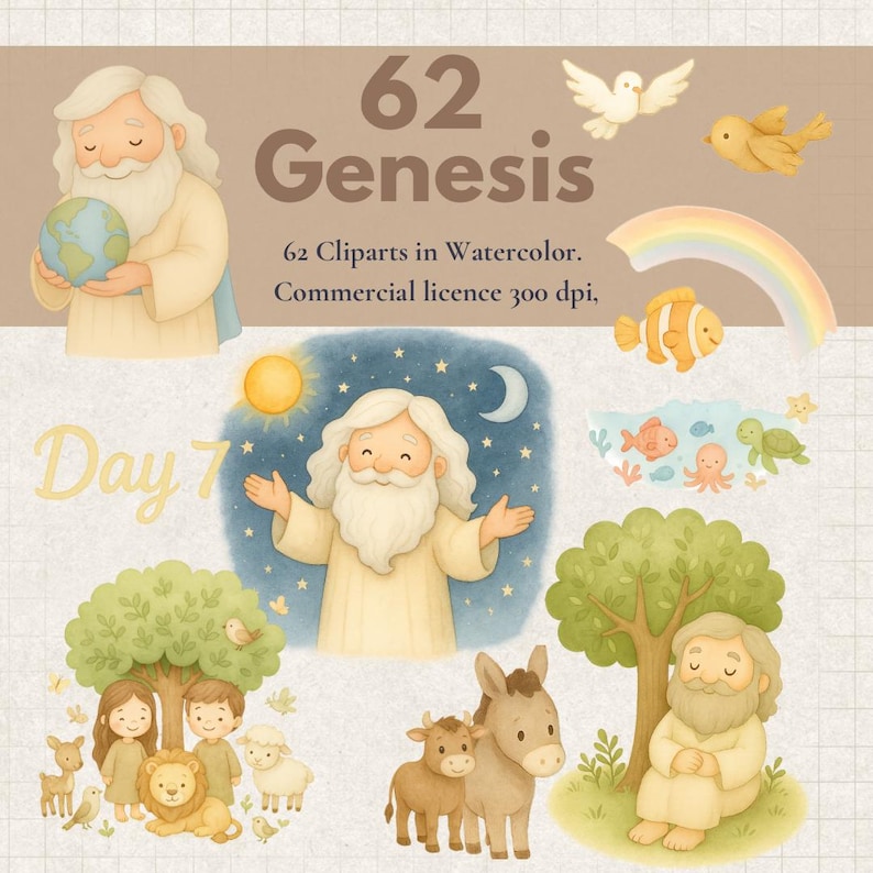 Genesis Clipart Bundle, 62 Watercolor Illustrations, Bible Story PNG ...