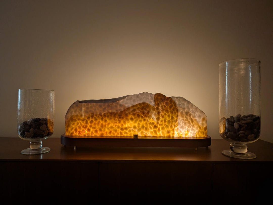 Modern Art Glass Lamp, Solid Purple Heart With Brass Hardware, Long ...