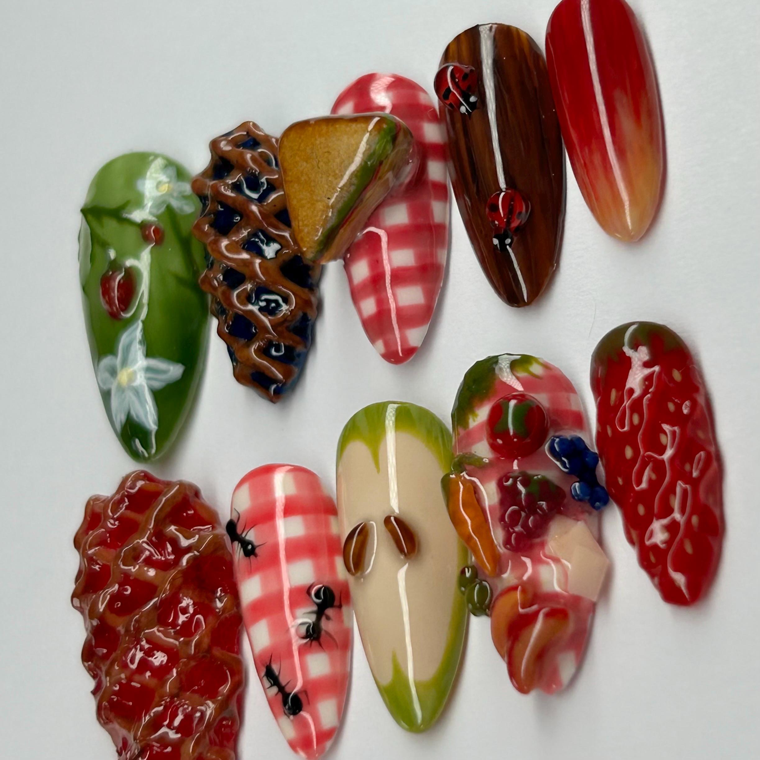 3D Picnic Press on Nails | 3D Fruit Nail | Picnic Summer Nails | Picnic ...