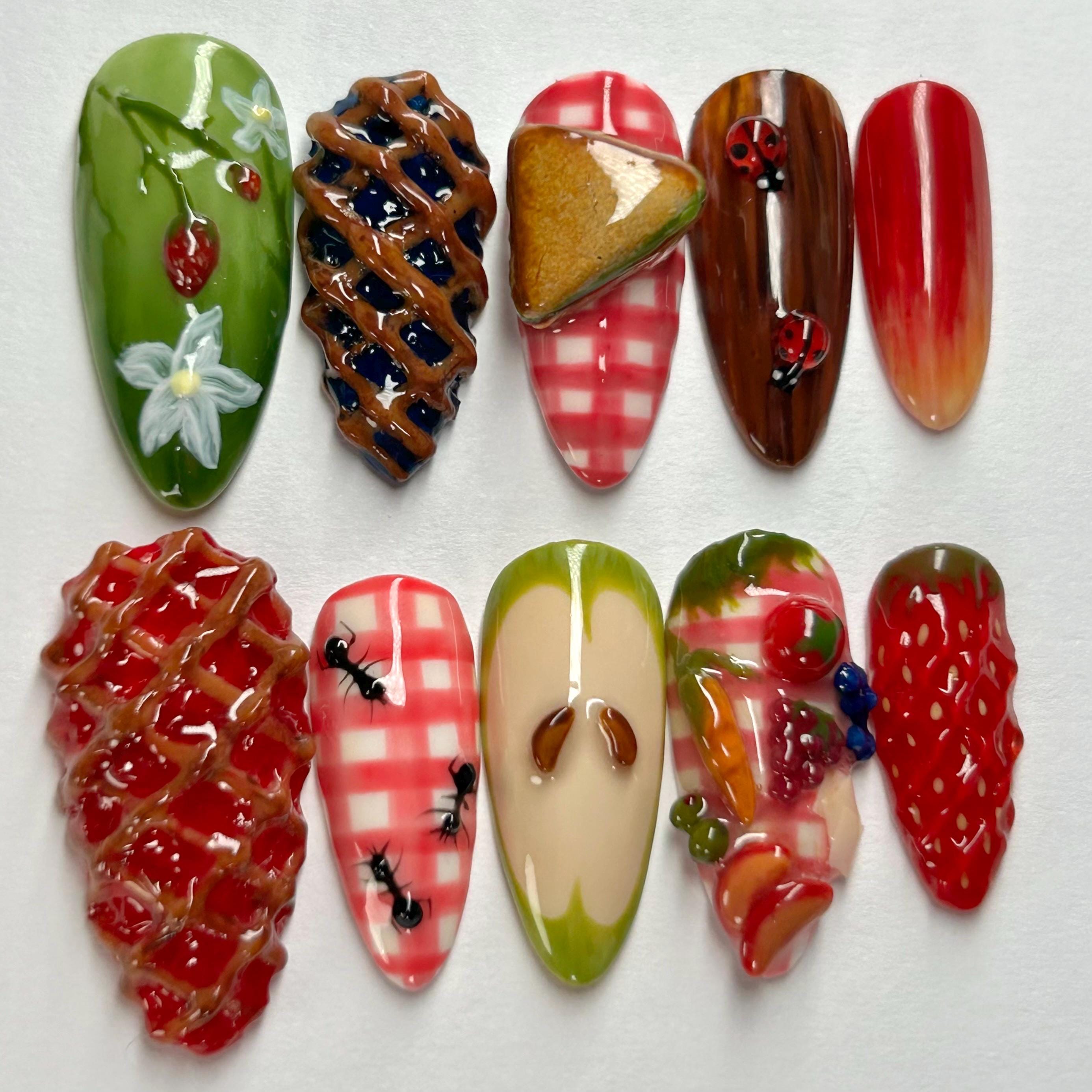3D Picnic Press on Nails | 3D Fruit Nail | Picnic Summer Nails | Picnic ...