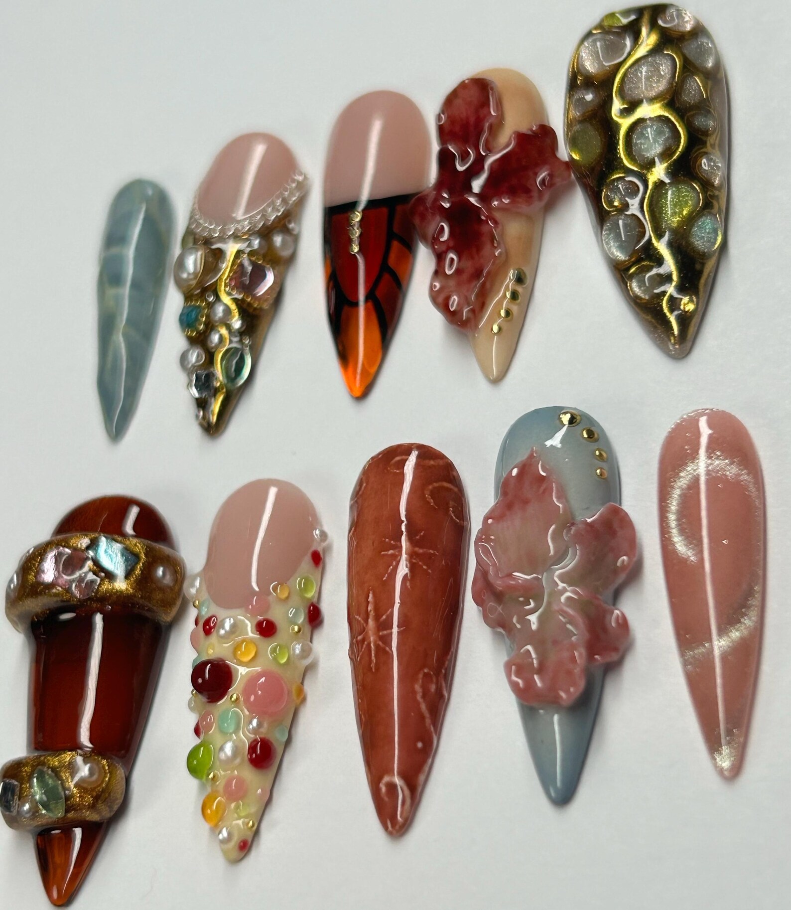 3D Maximalist Nails | 3D Flower | Gold Nail Art | Bling Press on Nails ...