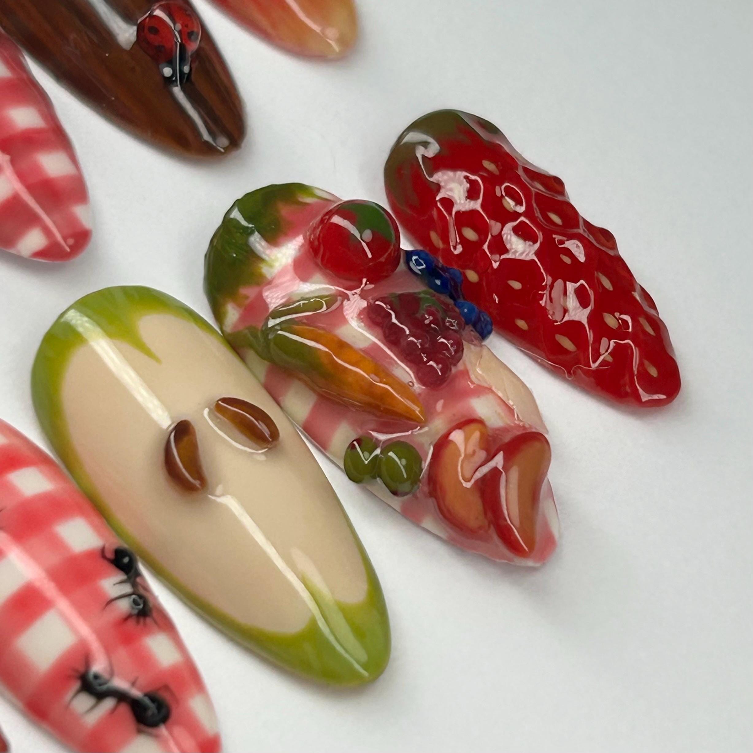 3D Picnic Press on Nails | 3D Fruit Nail | Picnic Summer Nails | Picnic ...