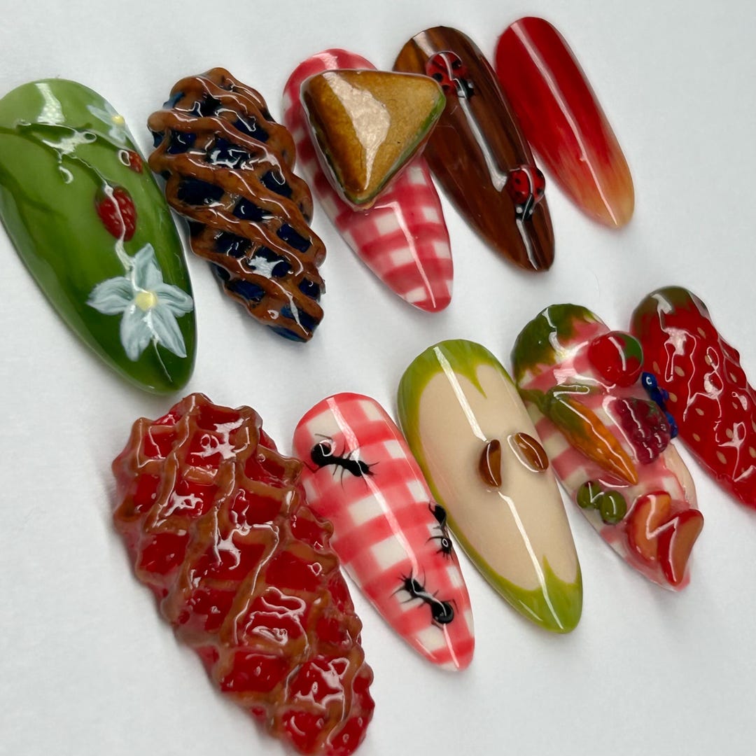 3D Picnic Press on Nails | 3D Fruit Nail | Picnic Summer Nails | Picnic ...