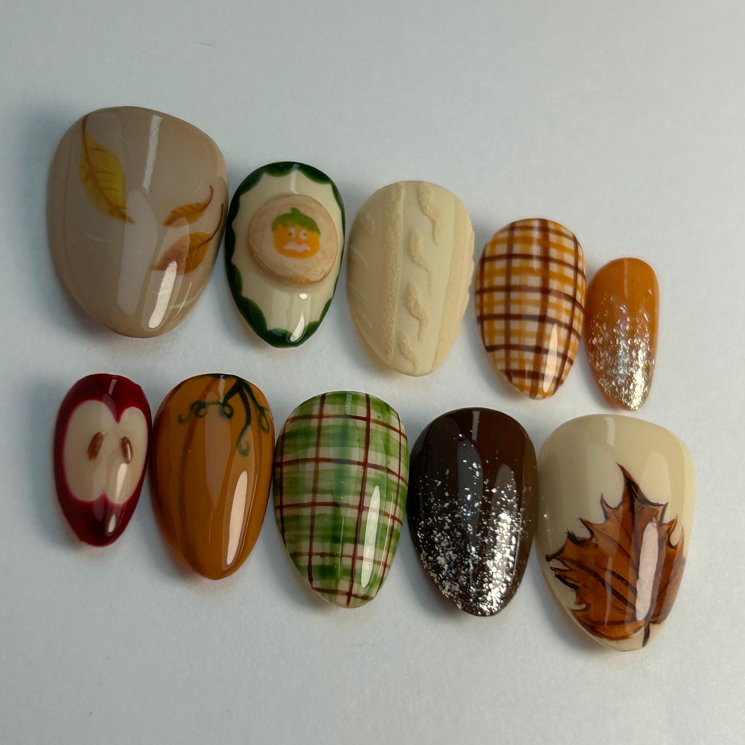 Fall Press on Nails | 3D Fall Nails | Plaid Nails | Nostalgic Nail Art ...