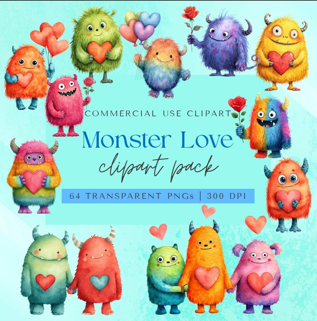 64 Monster Love Clipart: Valentine Monsters, Kids Classroom Valentines ...