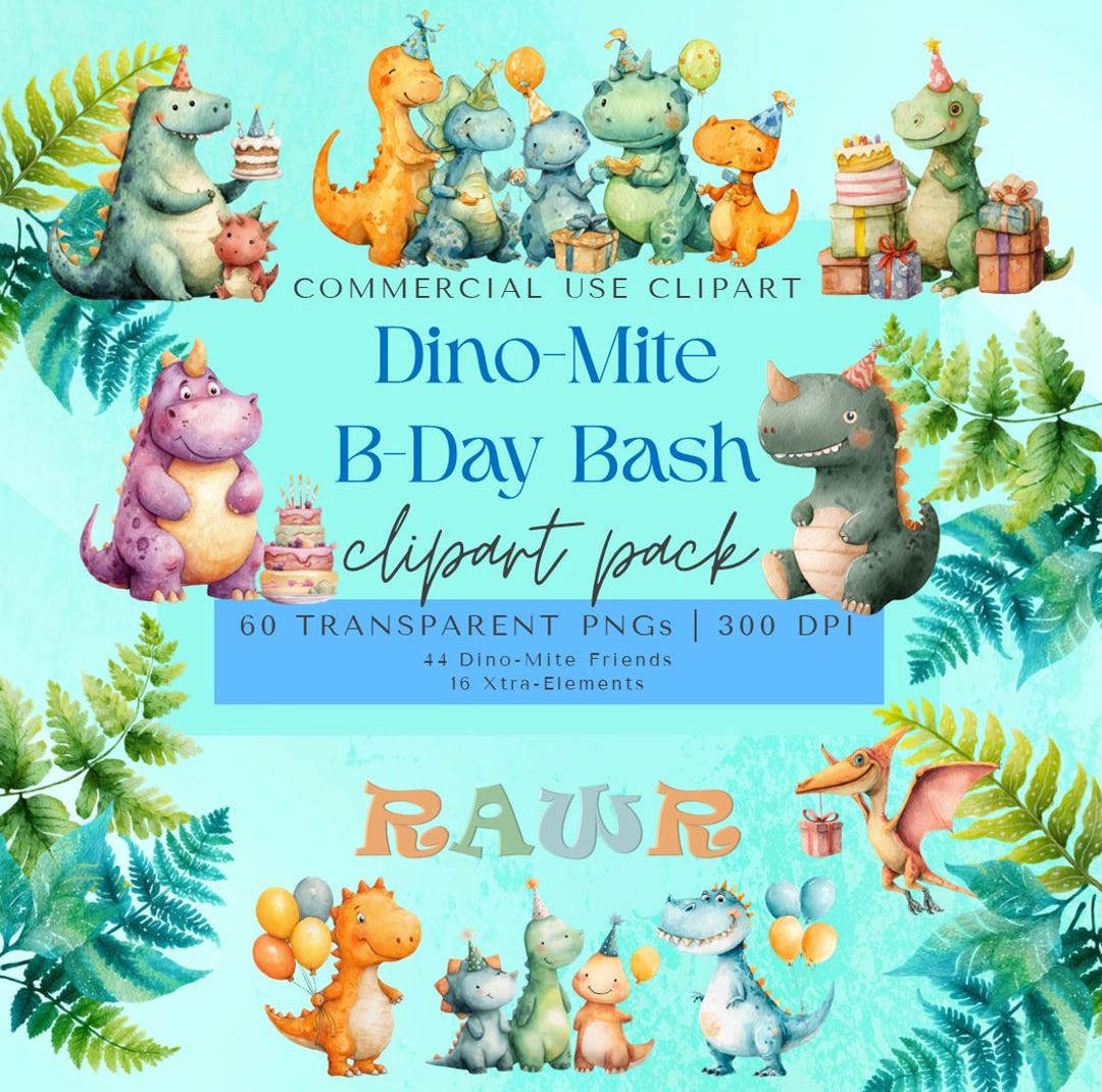 60 Dinosaur Birthday Party Clipart, Dino-mite Fun, RAWR, High ...