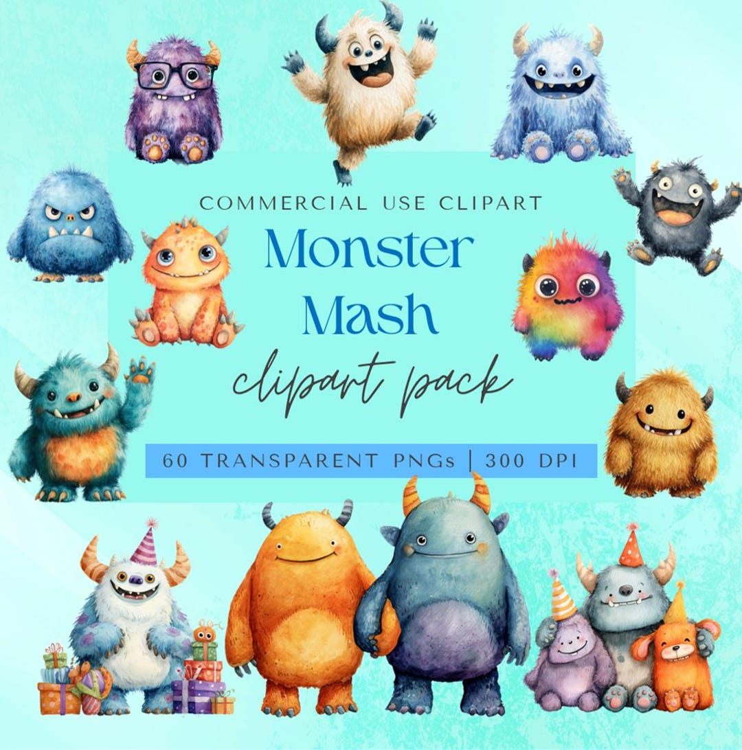 60 Monster Mash Clipart, Goofy Fun Birthday PNG Images (digital ...