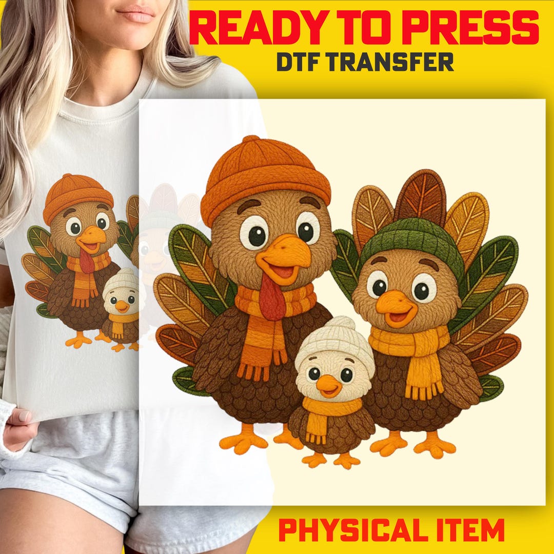 Thanksgiving Turkey Transfer, Family Cartoon, Cozy Scarves (heat Press ...