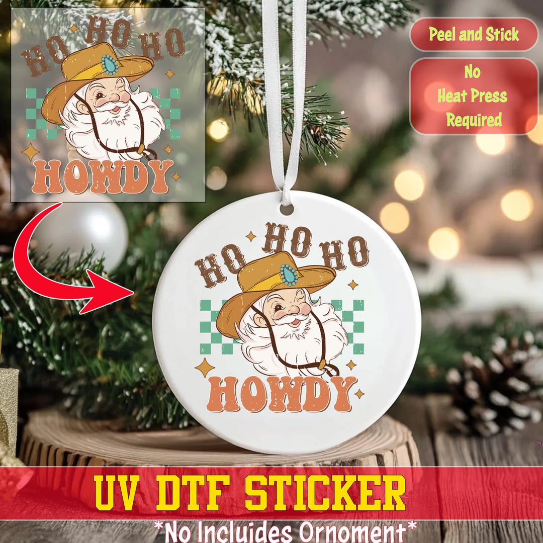Howdy Santa UV DTF Sticker - Western Christmas Ornament - Etsy