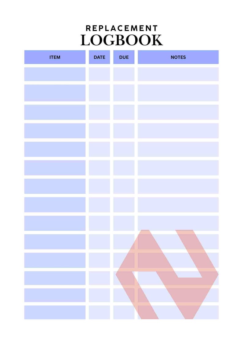 Filter and Item Replacement Logbook | Printable - Etsy
