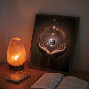 Cosmic Planet Alignment Wall Art, Spiritual Hands Galaxy Poster ...
